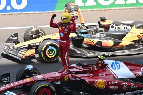 Hamilton Scores Ferrari’s First Win as Russell Fades and Antonelli Retires